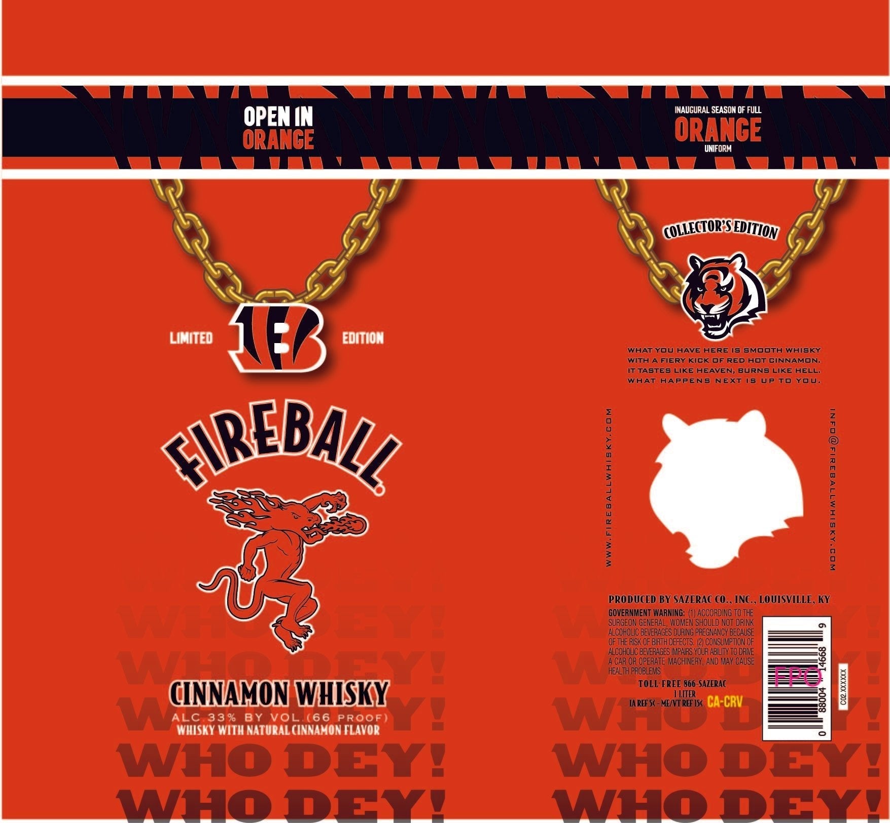 "Unleash the Heat with Fireball Cinnamon Whisky Bengals Collector's Ed