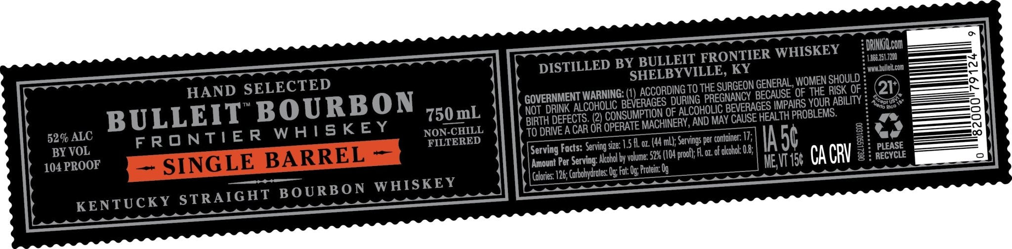 Bulleit Bourbon Single Barrel Kentucky Straight Bourbon Whiskey 104 ...